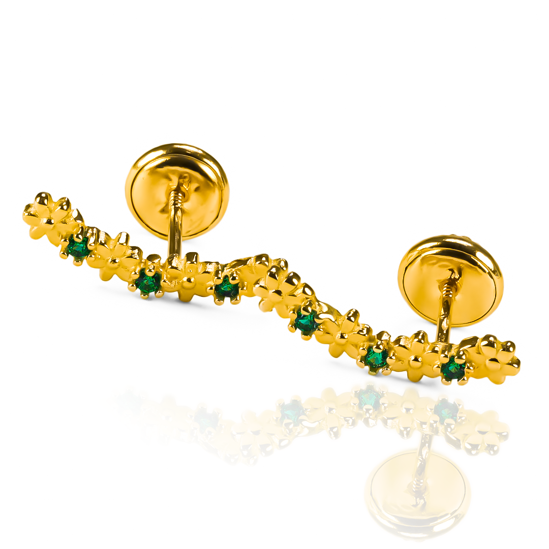Topitos Caterpillar flower cristal verde JT – Joyería Caracas